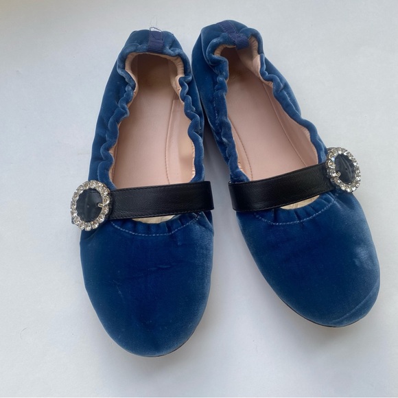 J Crew Shoes J Crew Blue Velvet Ballet Flats Bejeweled Jeweled Shoes 7 Slip On Poshmark